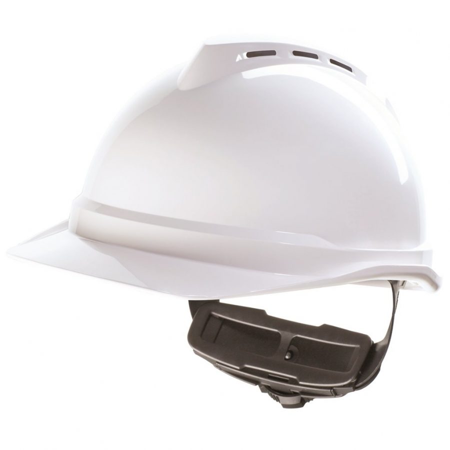 MSA White V-Gard? 500 Polyethylene Cap Style Hard Hat With Fas Trac? 6 ...